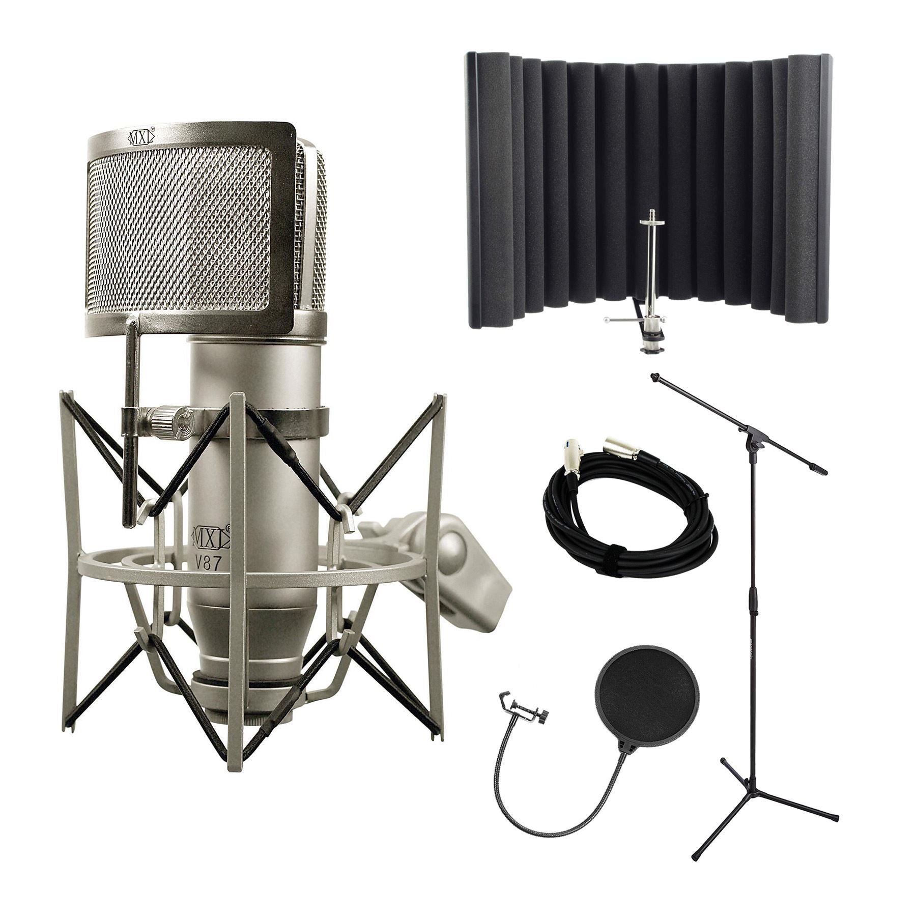 MXL V87 Studio Condenser Microphone Bundle with sE Electronics RF-X, P – Pixel Pro Audio