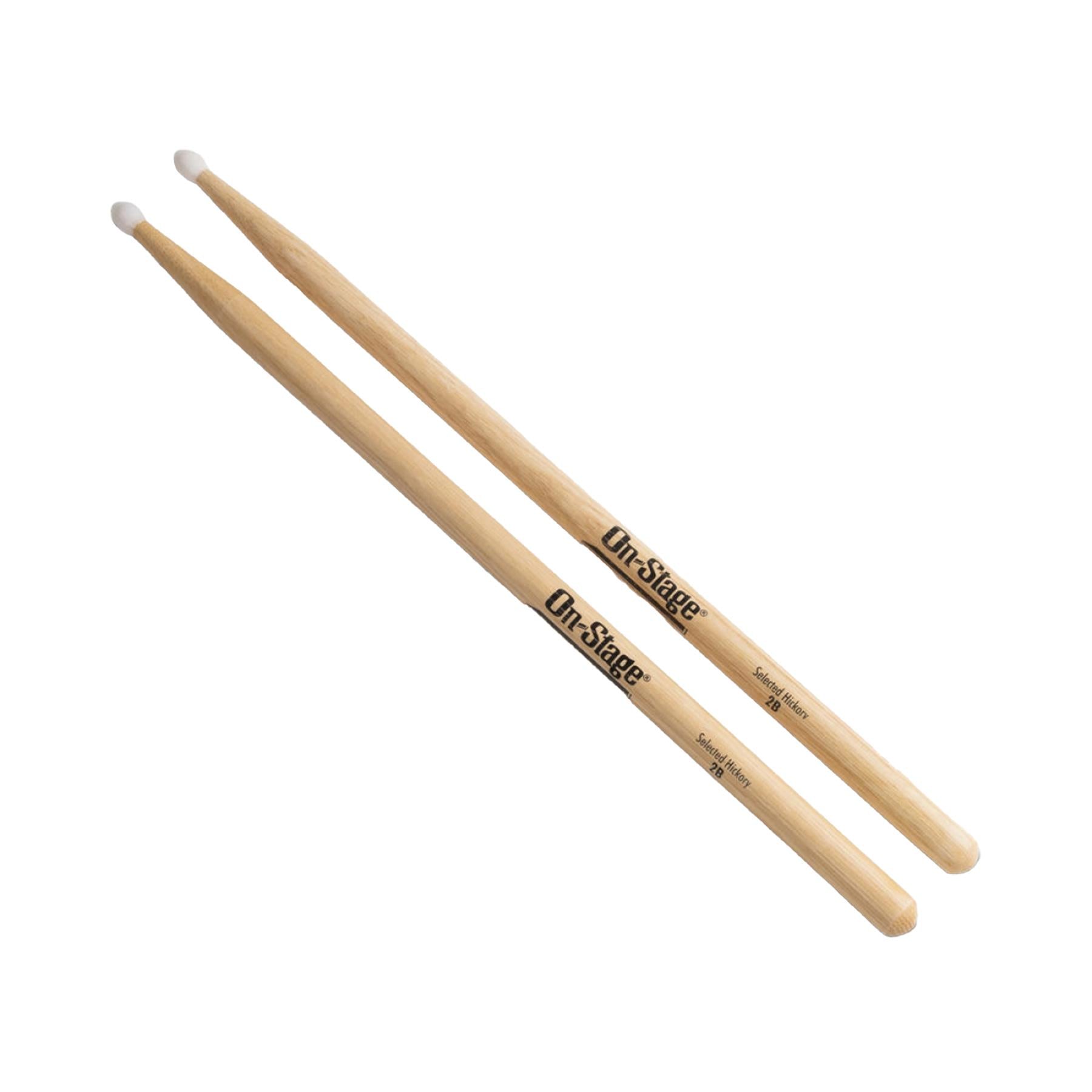On-Stage HN2B Hickory 2B Wood Drum Sticks with Nylon Tips, 12-pack ...