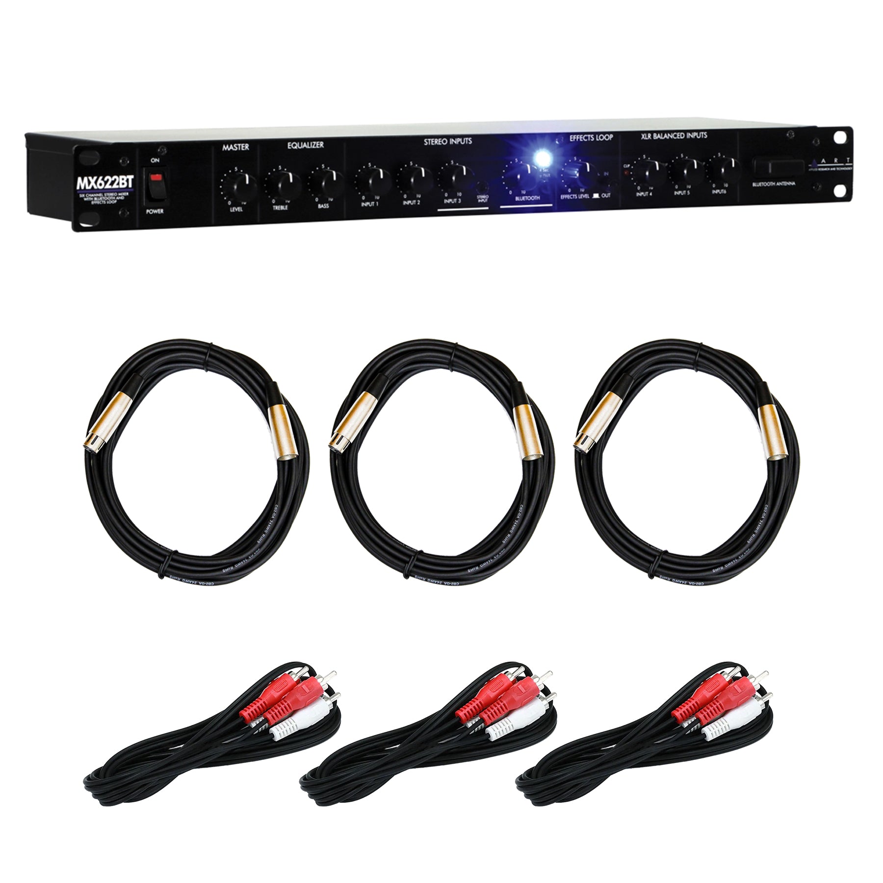 ART MX622BT 6-Channel Stereo Mixer Bundle with XLR & RCA Cables – Pixel ...