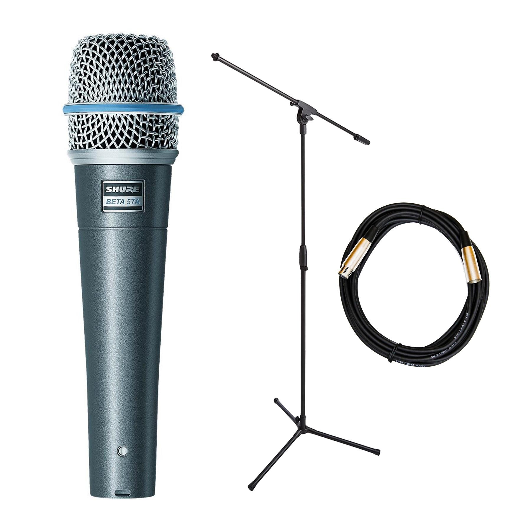 Shure Beta 57A Dynamic Instrument Microphone Bundle with Stand & XLR C ...