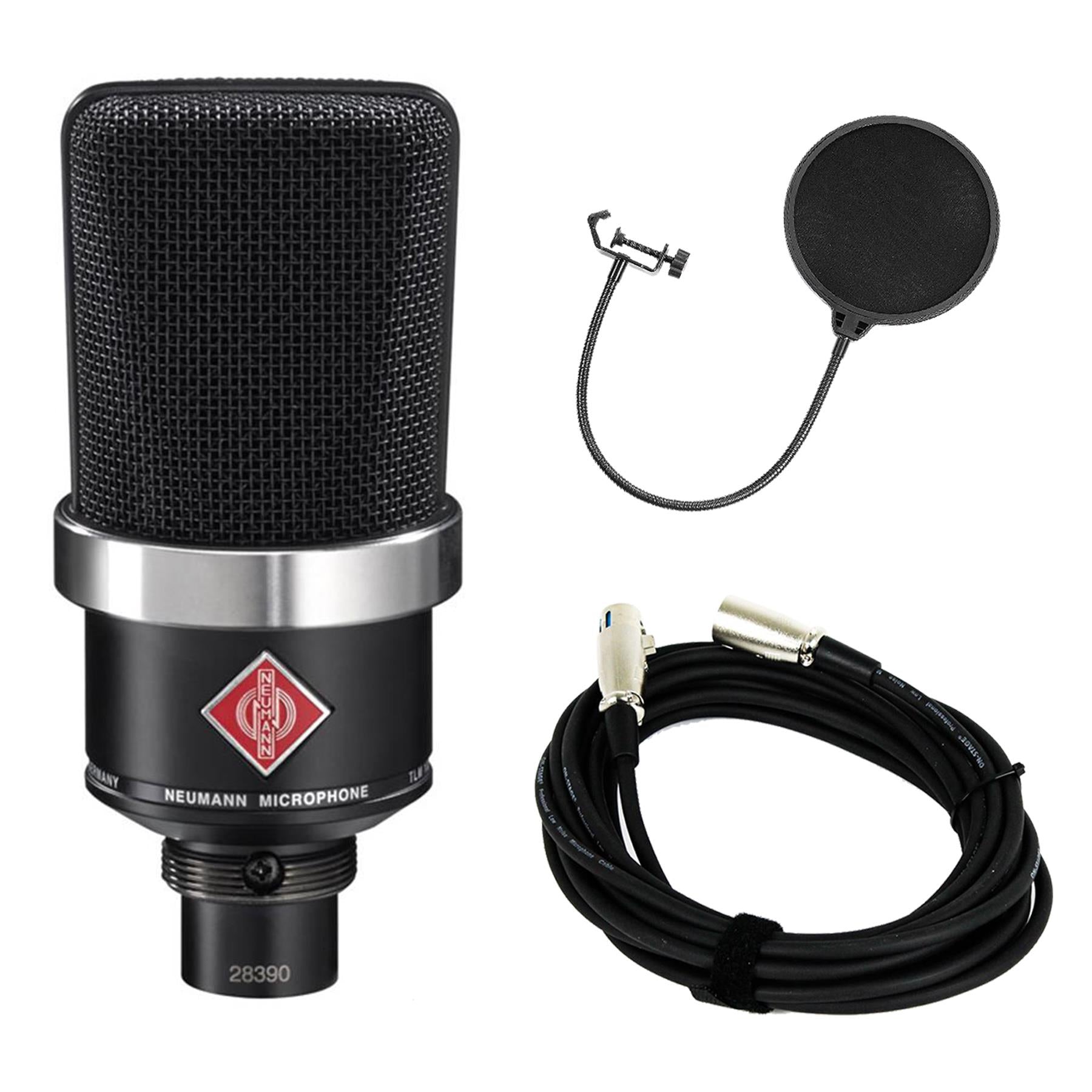 Neumann TLM 102 Black Microphone w/ 20-foot XLR Cable & Pop Filter Bun ...